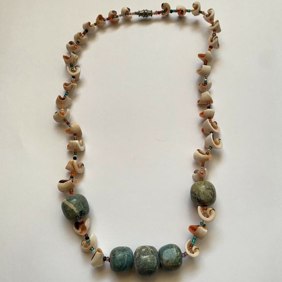 Unbranded | Jewelry | Curly Shell Blue Stone Beaded Boho Necklace ...